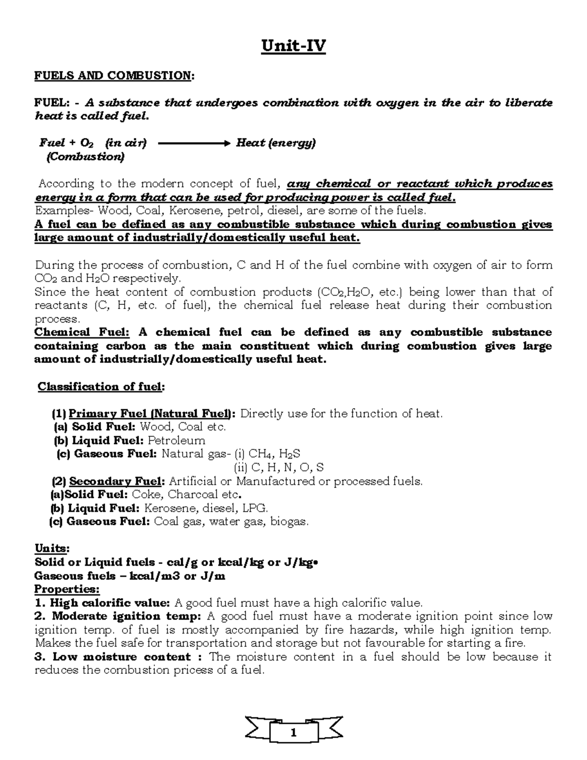 UNIT-IV FUEL AND Combustion Notes - Unit-IV FUELS AND COMBUSTION: FUEL ...