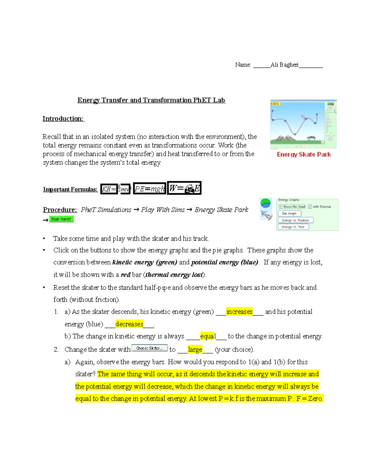 1401 Energy Lab - Name: Ali Bagheri__ Energy Transfer and ...