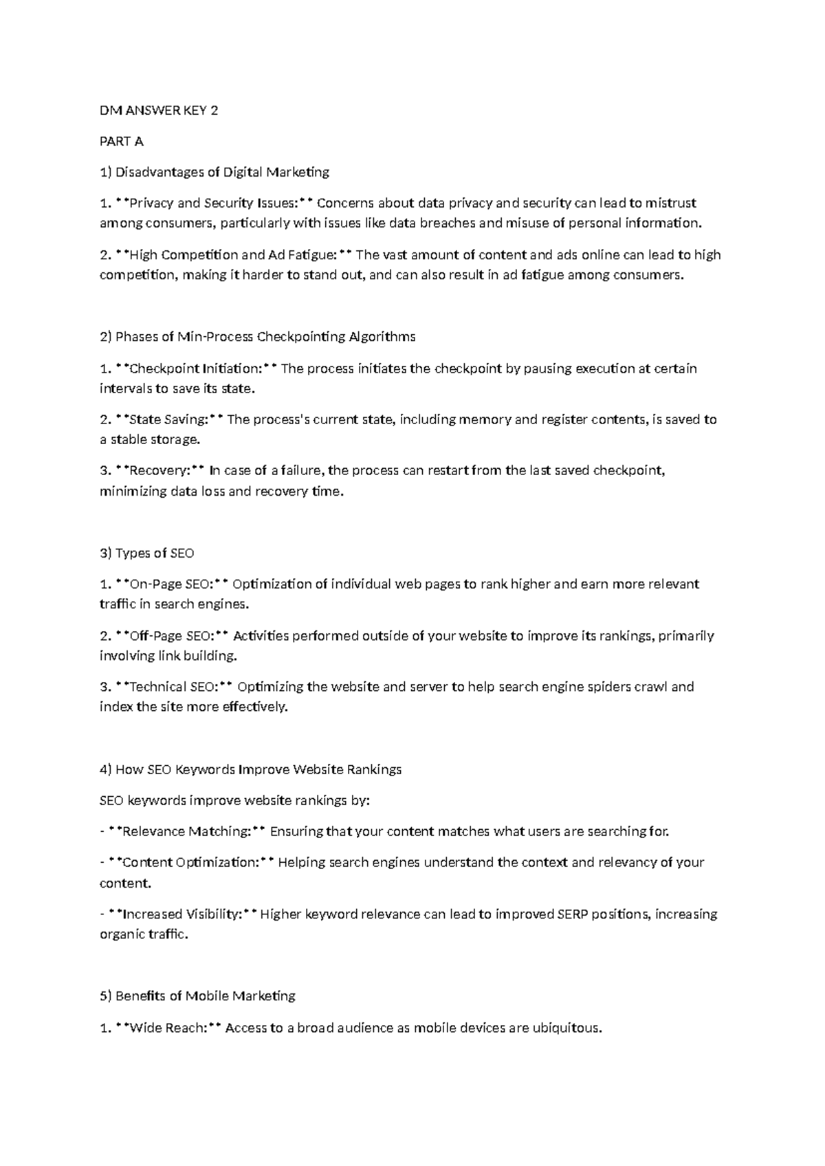 DM Answer KEY 2 - Notes - DM ANSWER KEY 2 PART A Disadvantages of ...