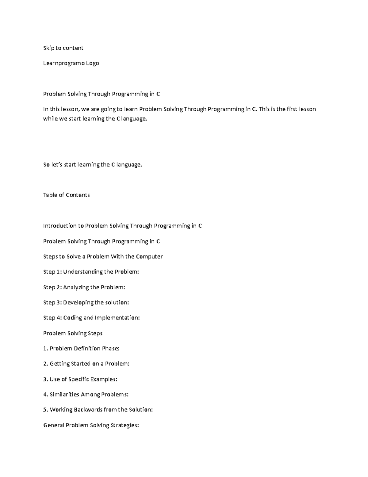 PST Notes I - Skip to content Learnprogramo Logo Problem Solving ...