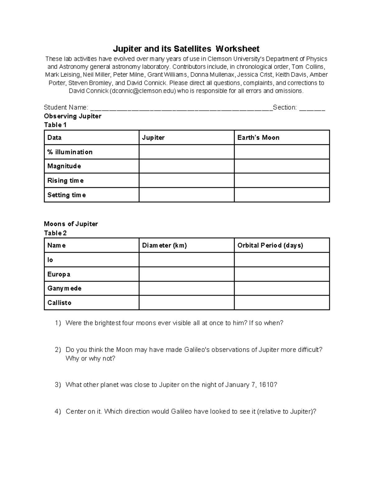 Jupiter and its Satellites worksheet - Jupiter and its Satellites ...