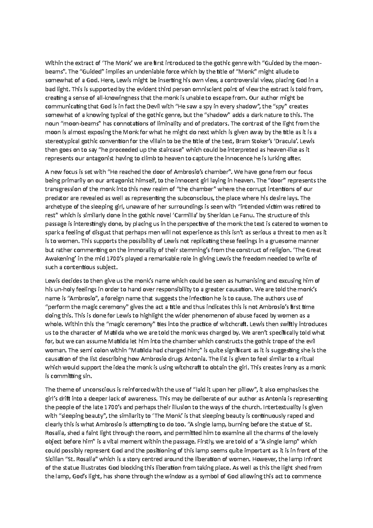 'The Monk' main body essay - Within the extract of ‘The Monk’ we are ...