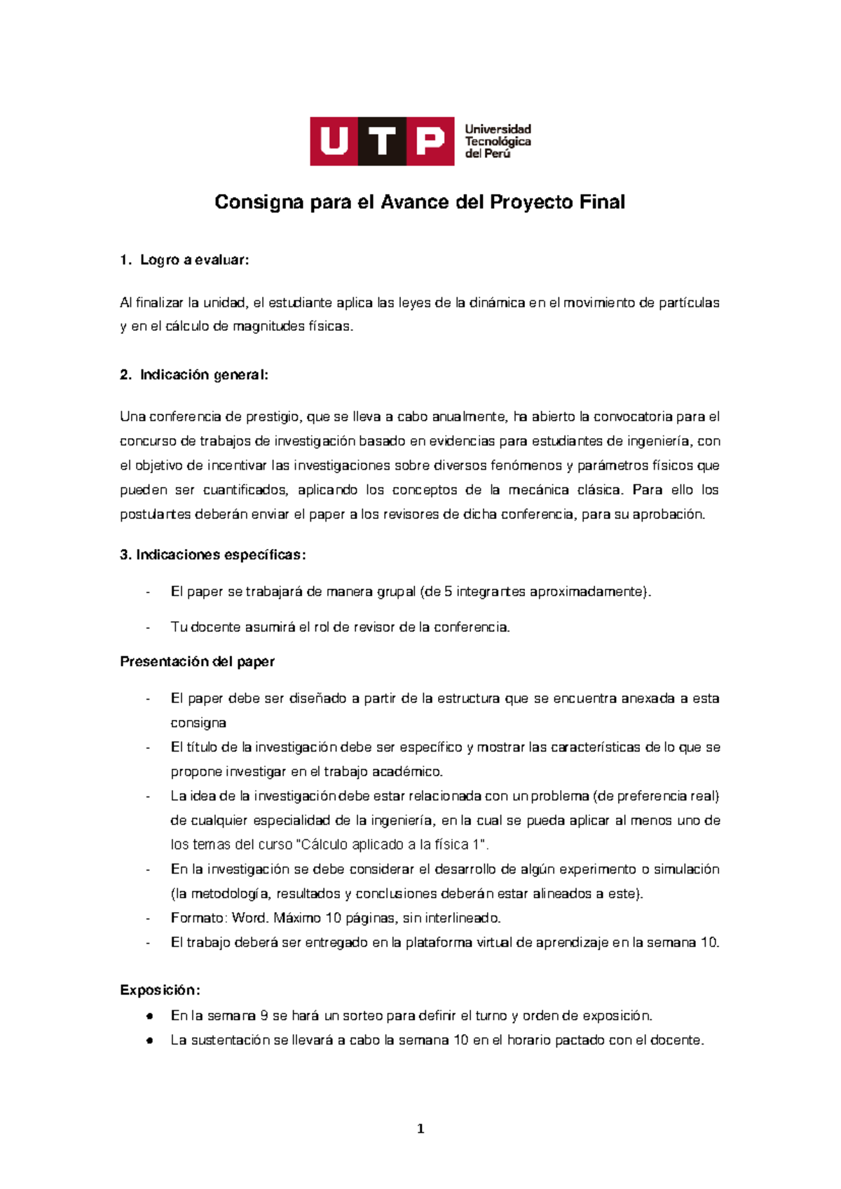 EA FI11 APF Consigna - nada - Consigna para el Avance del Proyecto Final 1. Logro a evaluar: Al ...