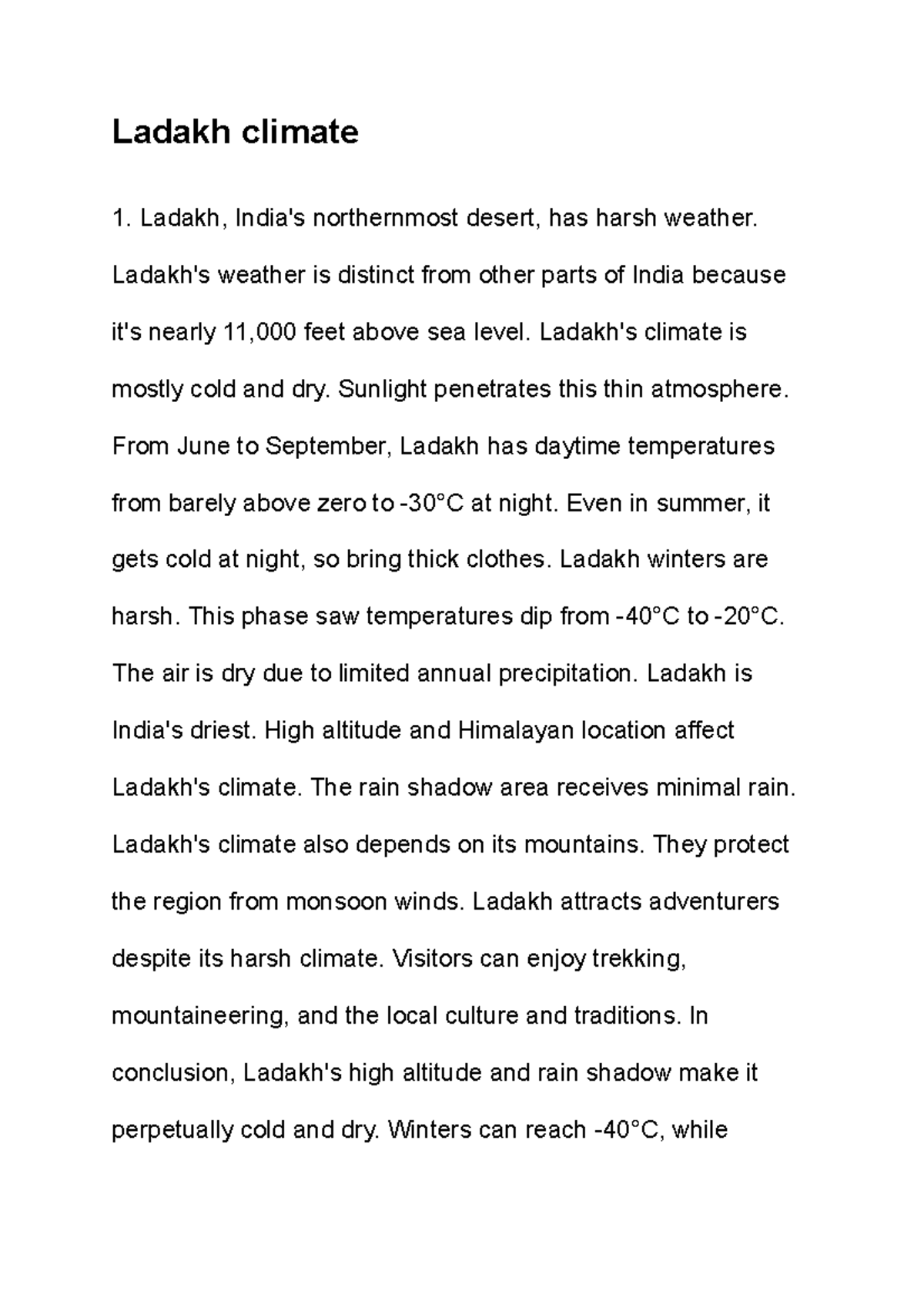 Part 4 Ladakh climate - Notes - Ladakh climate Ladakh, India's ...