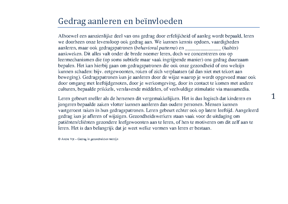 5 - 1 Gedrag aanleren en beı̈nvloeden Alhoewel een aanzienlijke deel ...