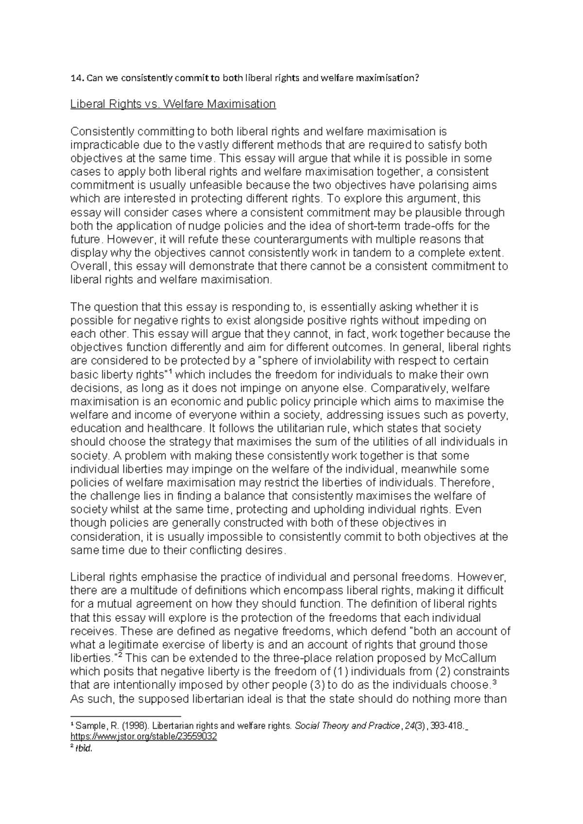 Actual ppe pols1008 essay[ 54] - 14. Can we consistently commit to both ...