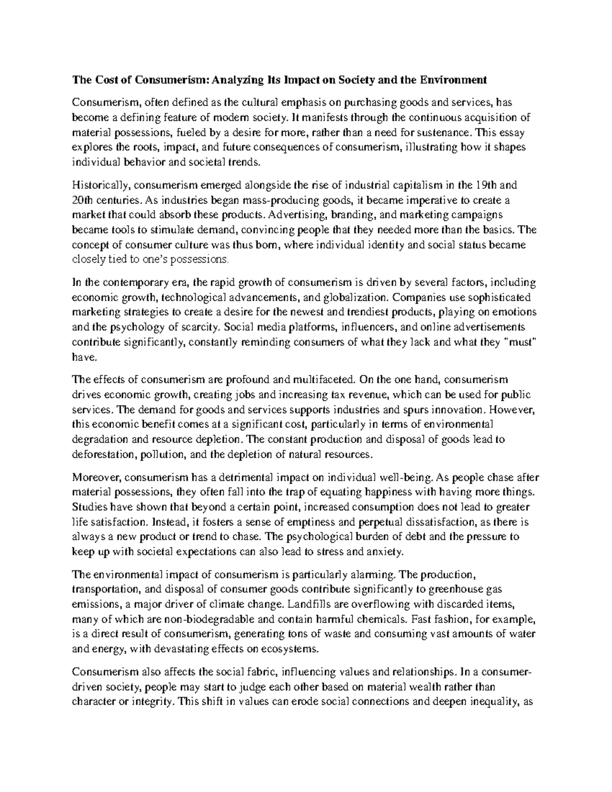 The Cost of Consumerism by ch4tgpt - The Cost of Consumerism: Analyzing ...