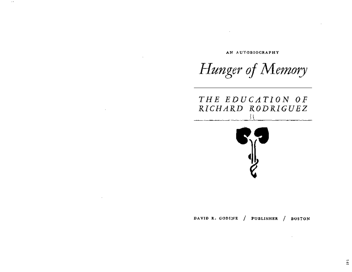 2 Rodriguez - Reading of text - AN AUTOBIOGRAPHY Hunger of Memory THE ...