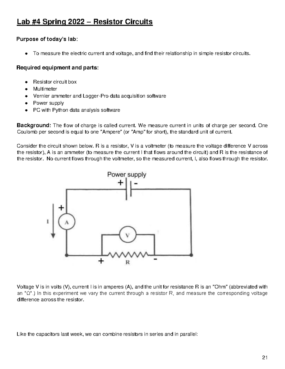 Lab#4 - Lab 4 - Lab #4 Spring 2022 – Resistor Circuits Purpose of today ...