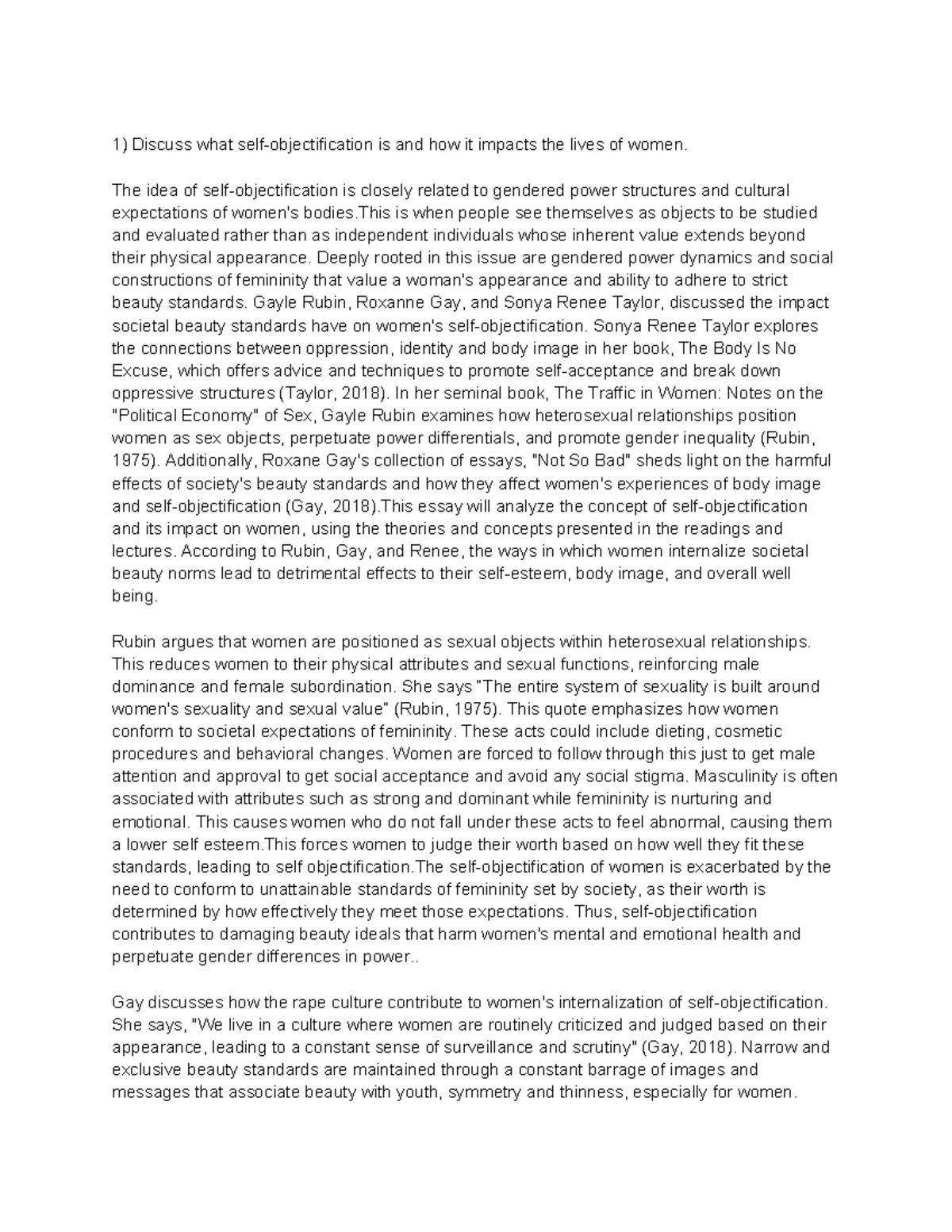 Final - essay - Discuss what self-objectification is and how it impacts ...