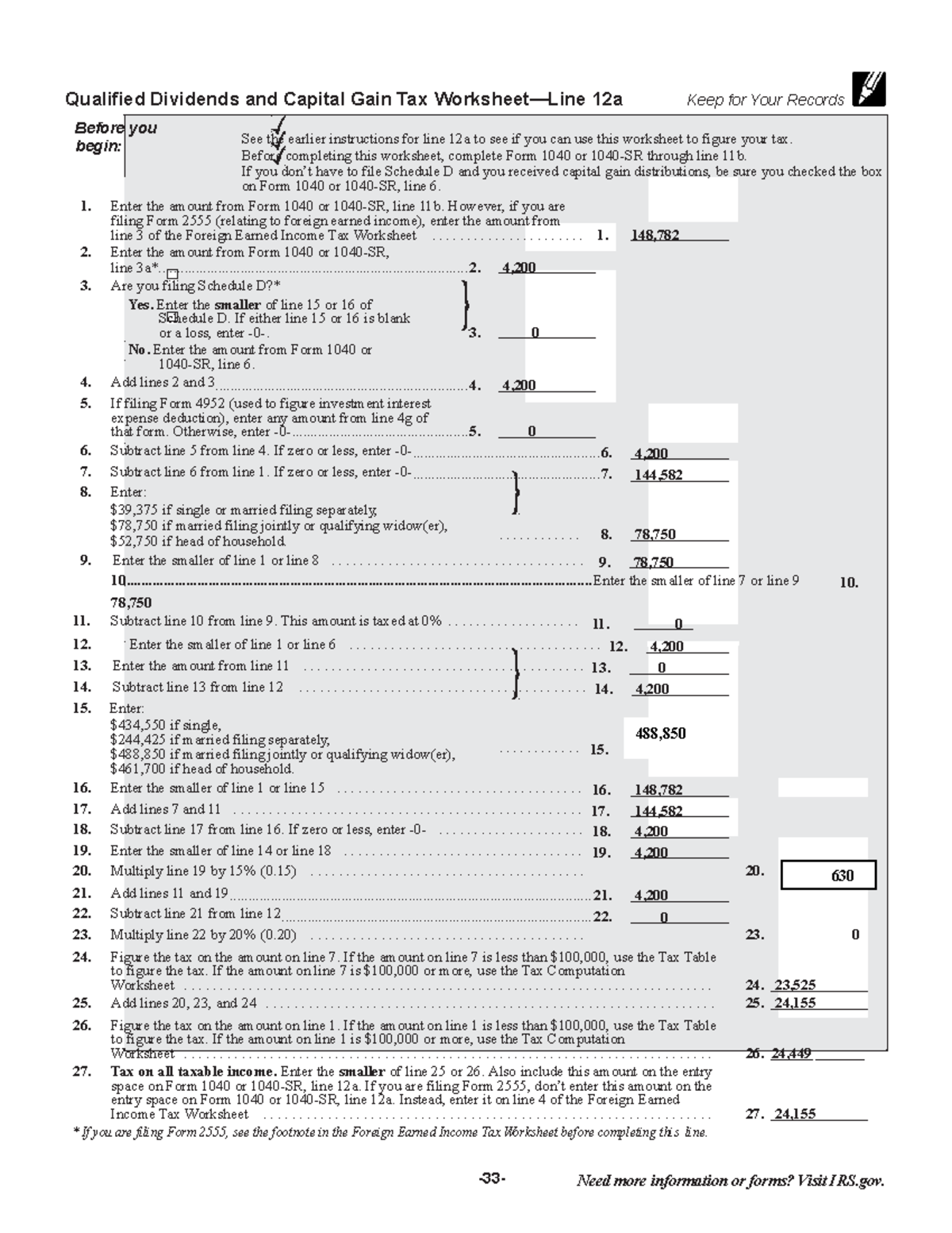 Qualified Dividends and Capital Gains Worksheet-Completed - Qualified ...