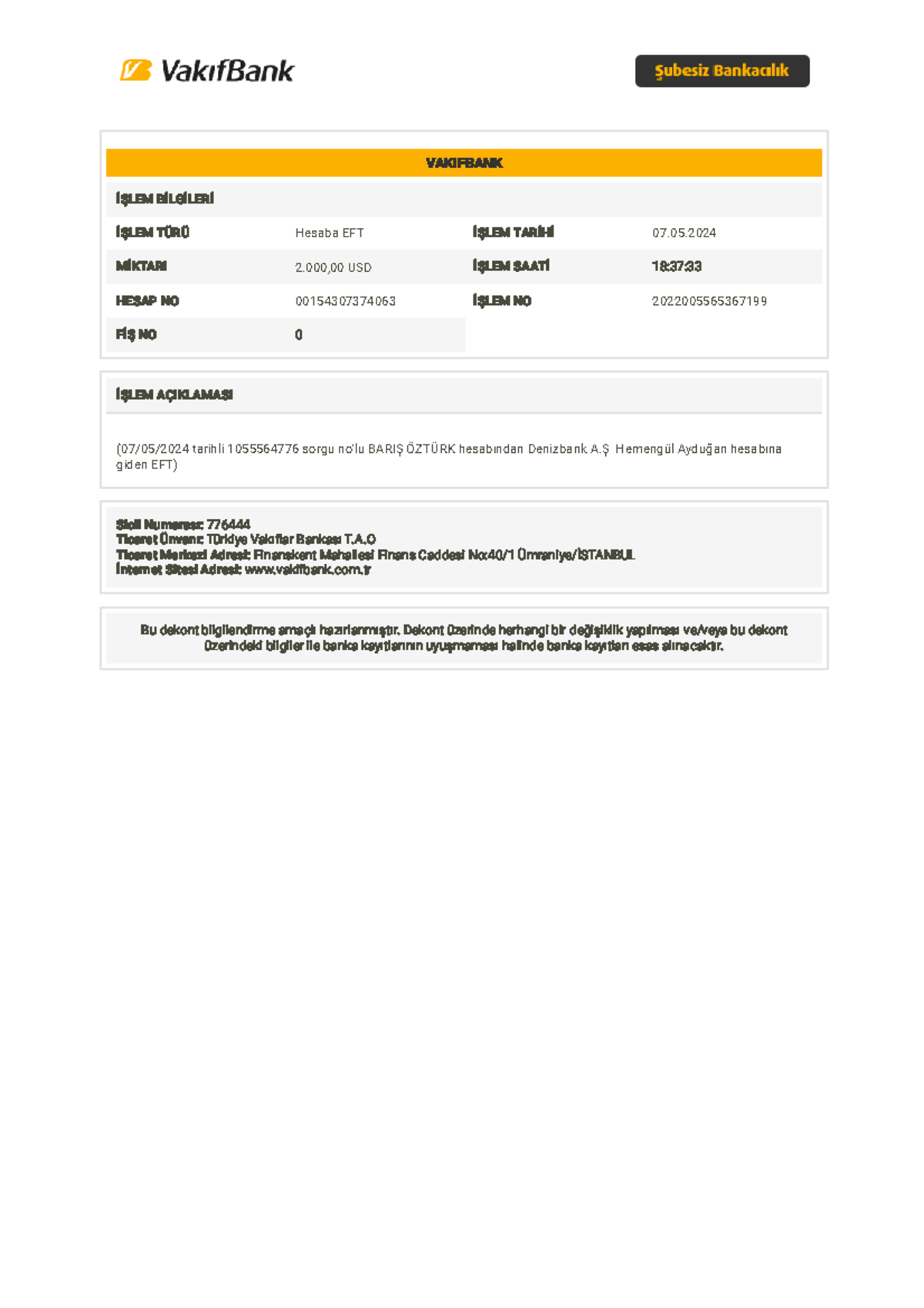 Dfgd - Fgdfg - VAKIFBANK İŞLEM BİLGİLERİ İŞLEM TÜRÜ İŞLEM TARİHİ ...