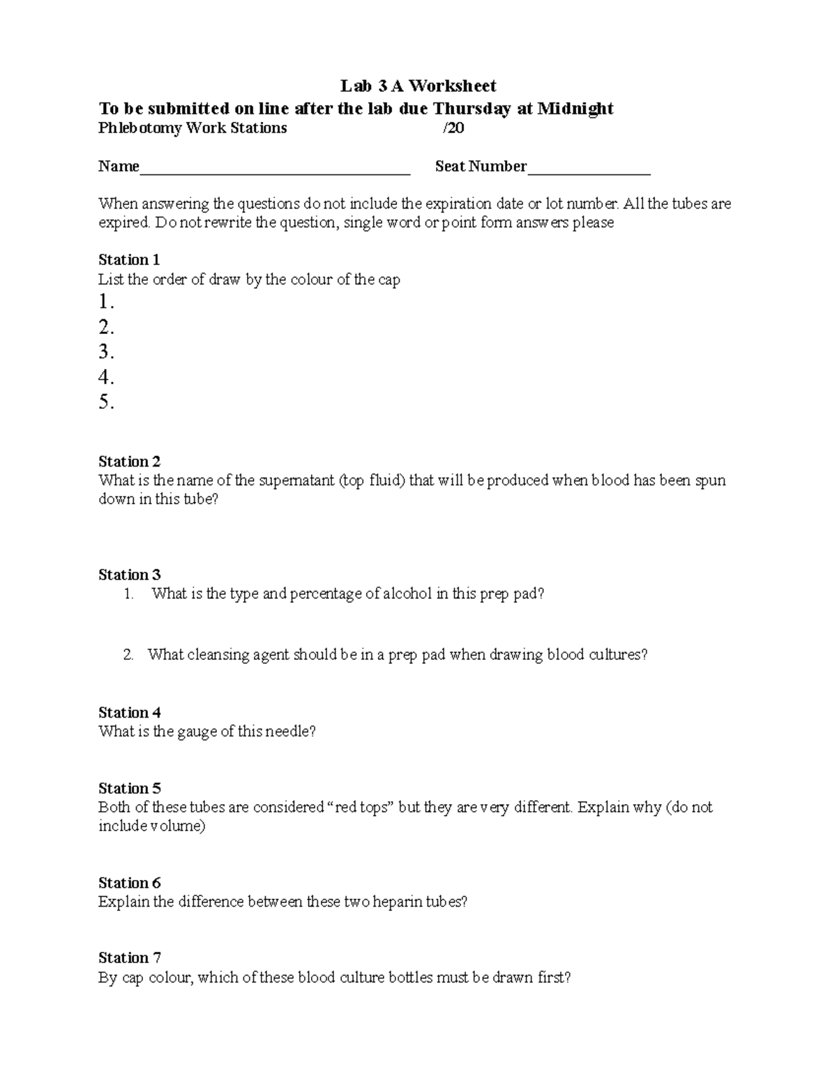 Lab 3 A Worksheet assignment for lab. - Lab 3 A Worksheet To be ...