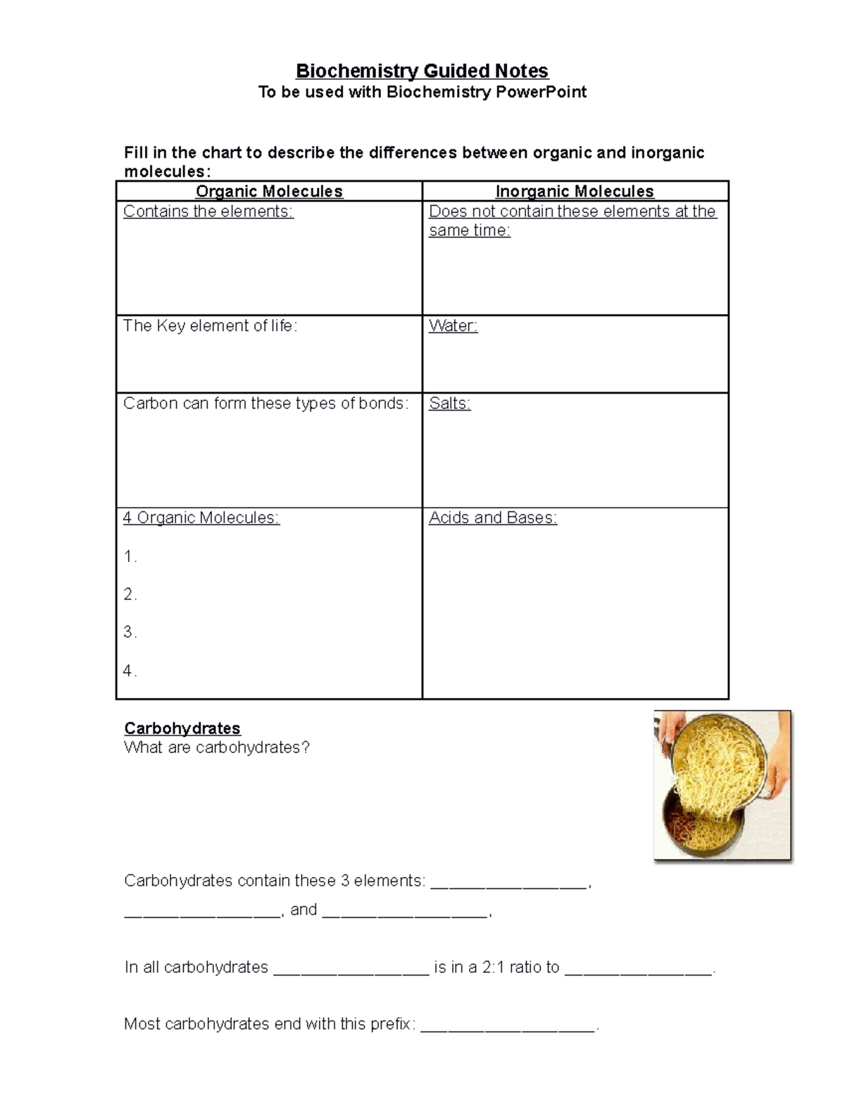 Biochemistry Guided Notes - 2. 3. 4. Acids and Bases: Carbohydrates ...