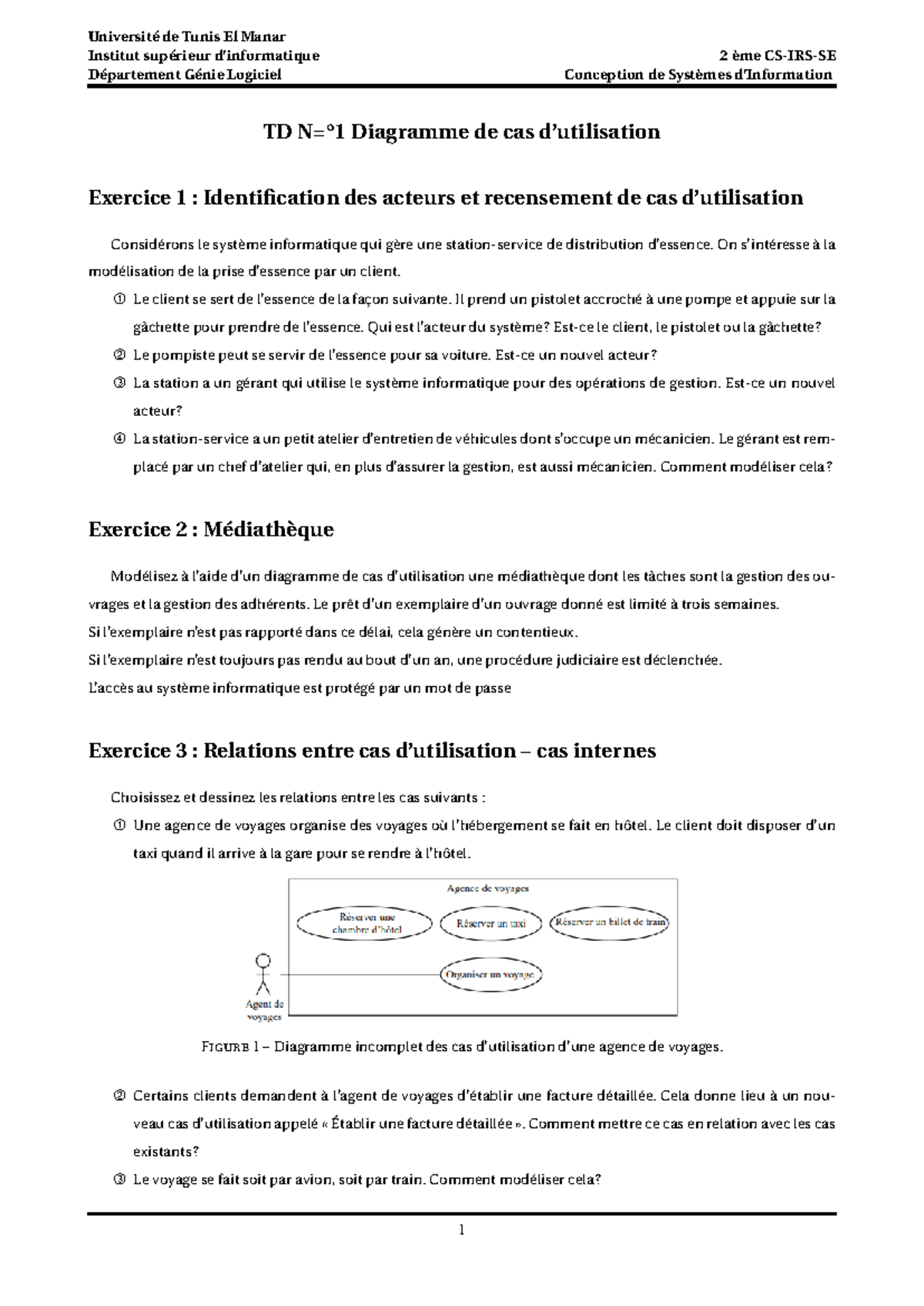 Serie 1UML - uml td1 - Université de Tunis El Manar Institut supérieur d’informatique ...