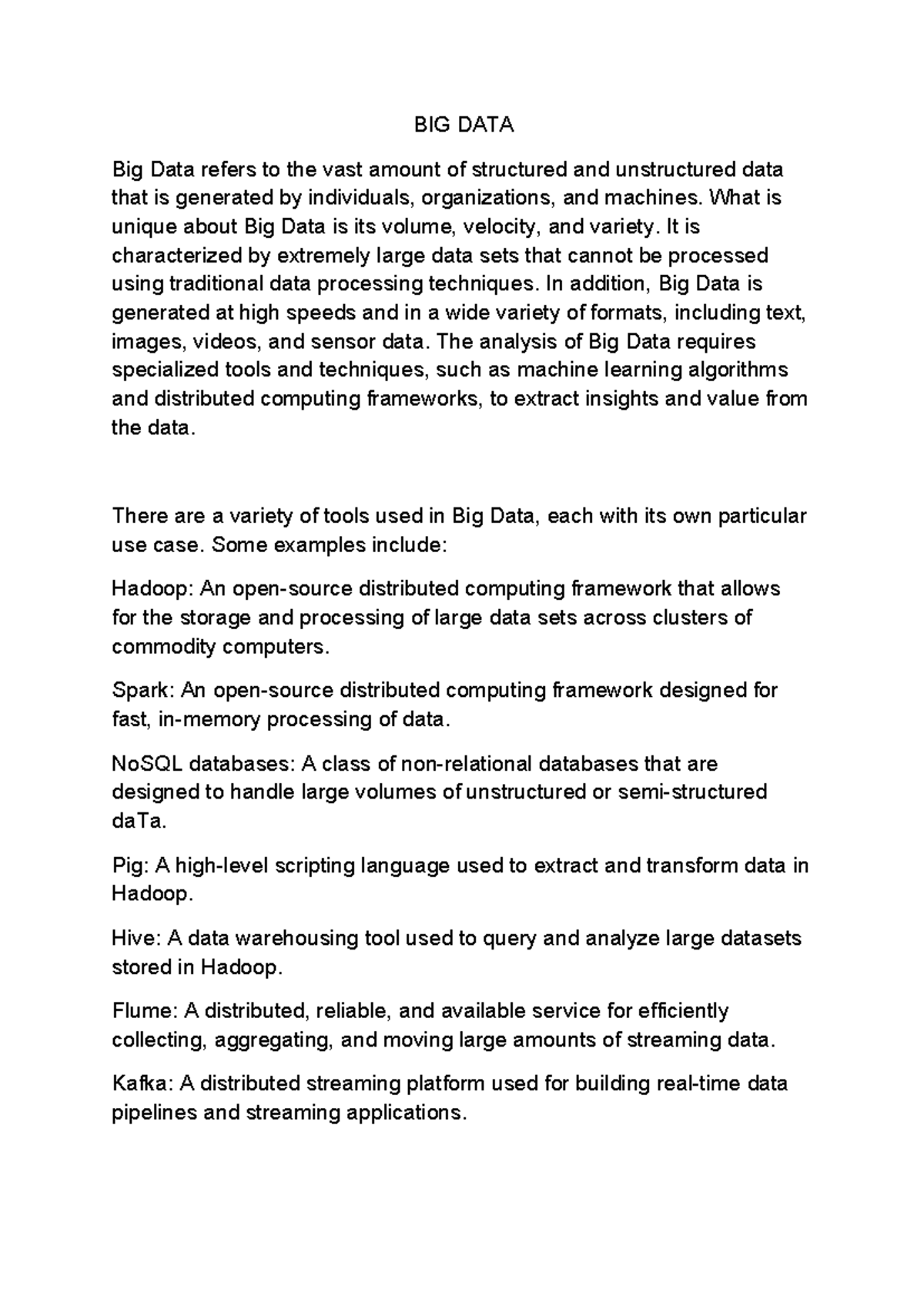 BIG DATA - notes - BIG DATA Big Data refers to the vast amount of ...