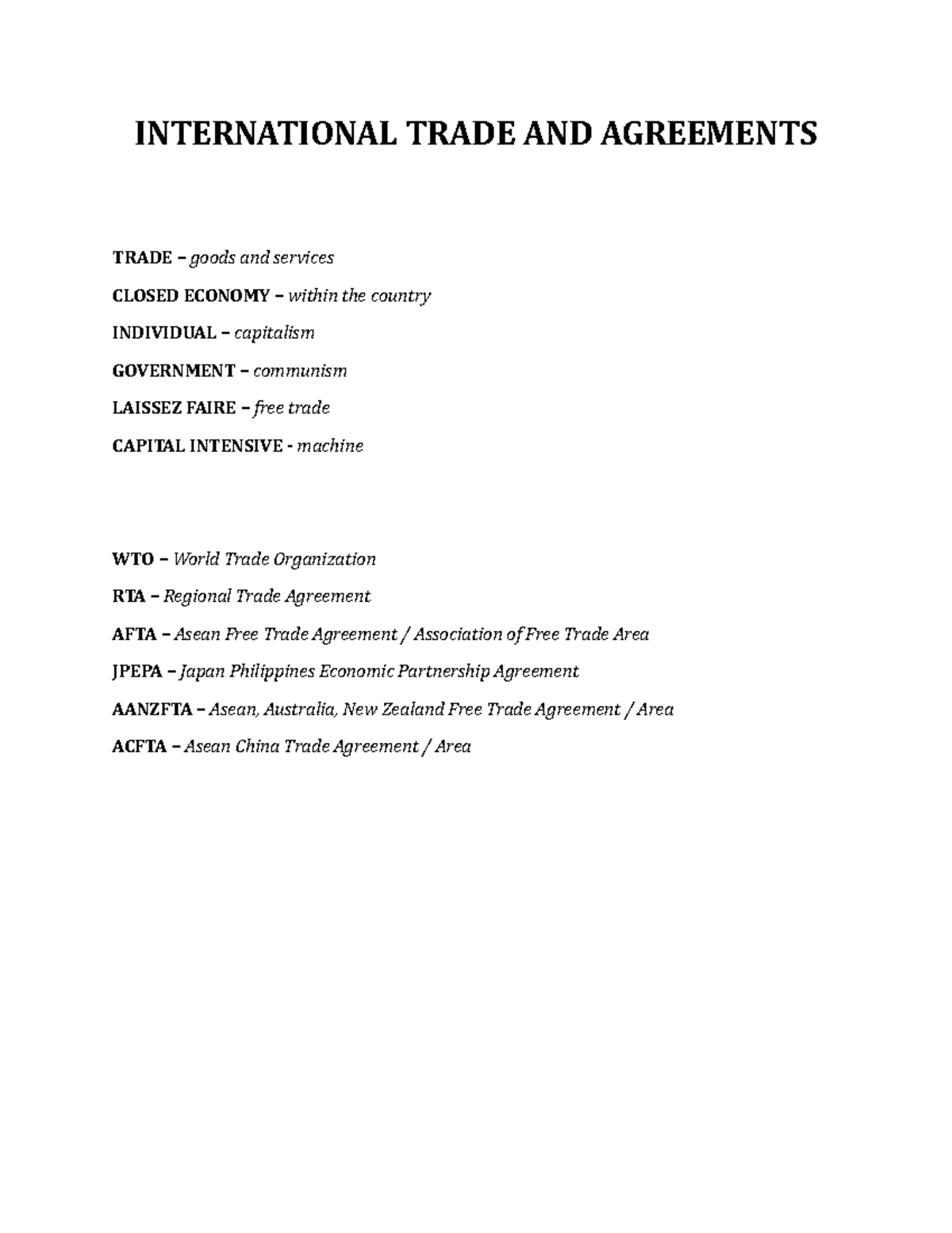 International Trade and Agreements - INTERNATIONAL TRADE AND AGREEMENTS ...