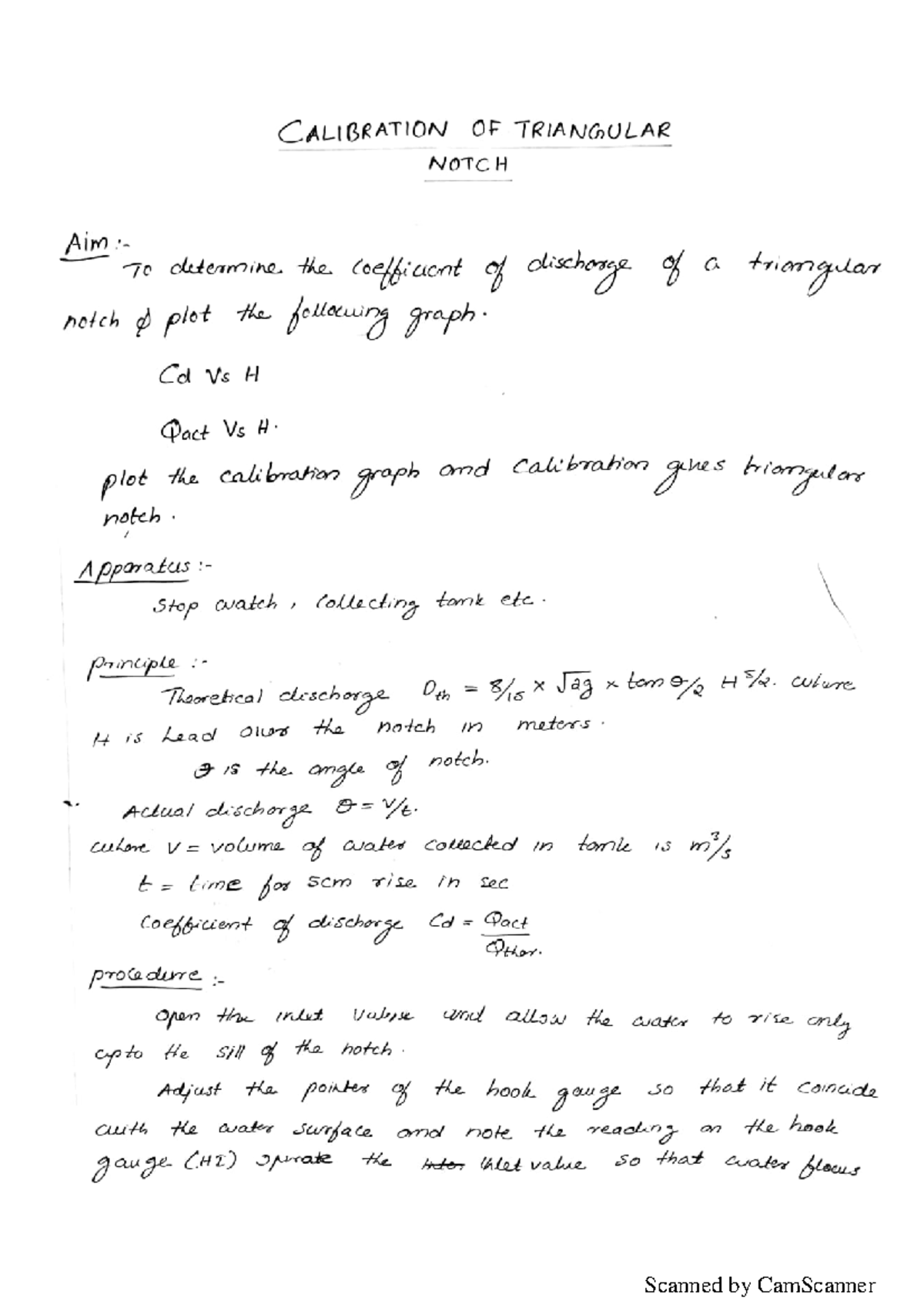 Calibration of triangular notch - Mechanical Engineering - Studocu
