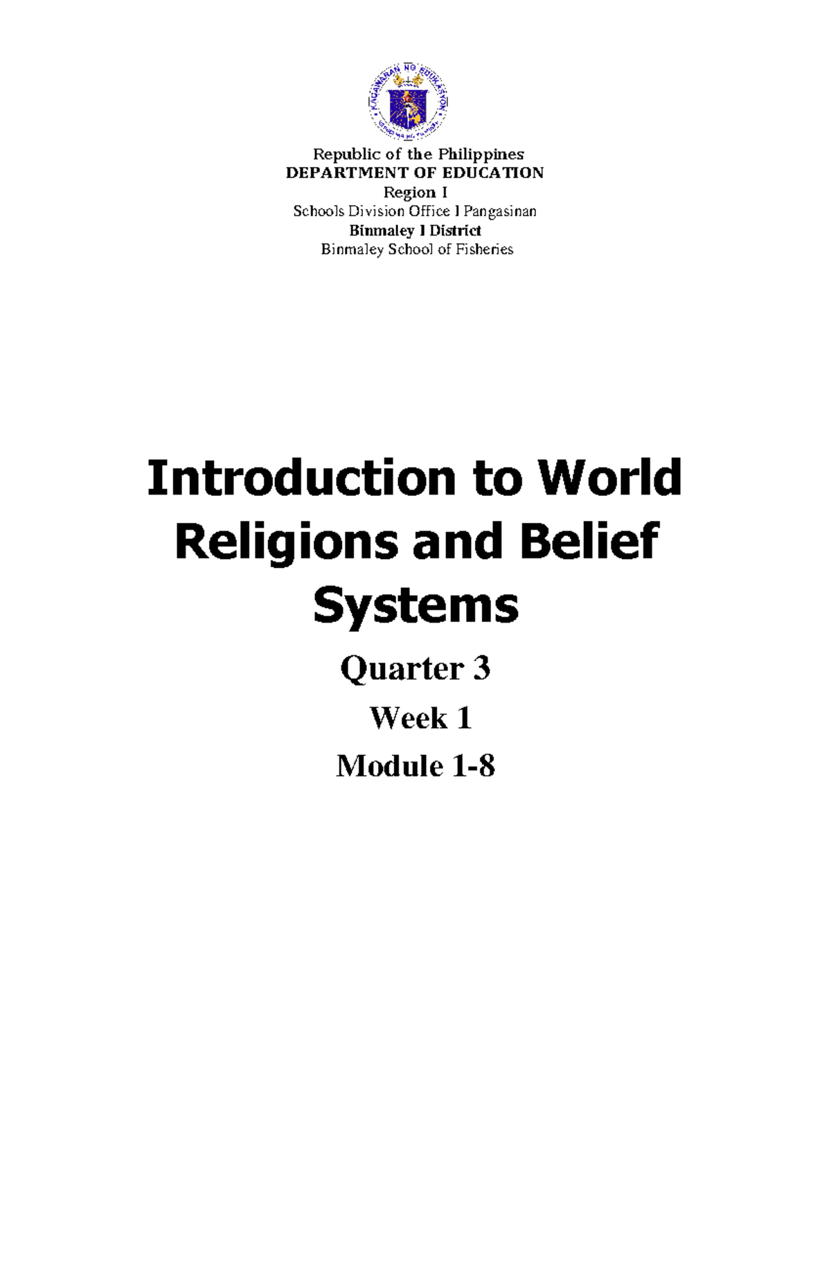 Iwrbs-SLM-WEEK-1 2 - World REligion - Republic of the Philippines ...