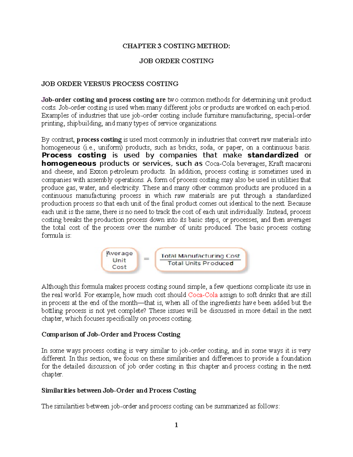 Chapter 3 Costing Method - CHAPTER 3 COSTING METHOD: JOB ORDER COSTING JOB ORDER VERSUS PROCESS ...