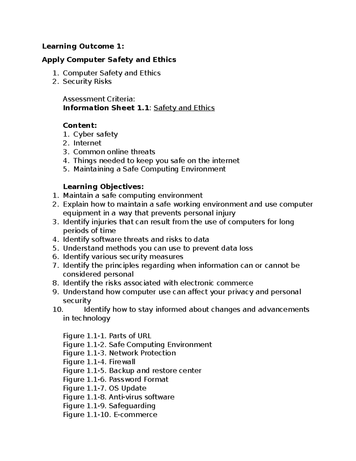 Integrated App Software - Learning Outcome 1: Apply Computer Safety and ...