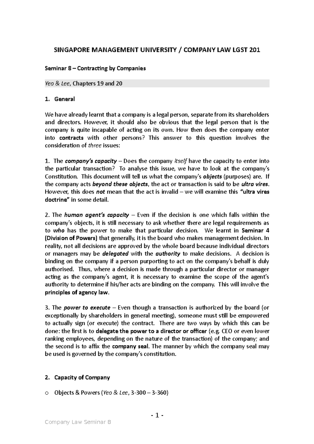 Seminar 8 - Contracting by Companies - SINGAPORE MANAGEMENT UNIVERSITY ...