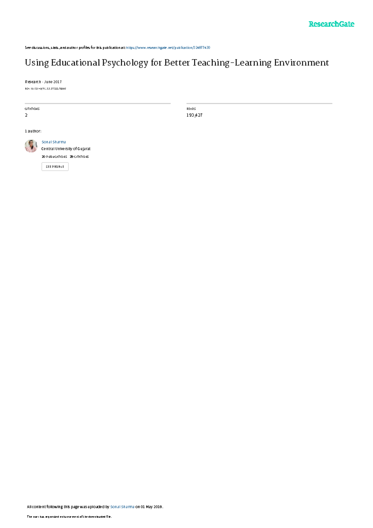 Psychology of Education - See discussions, stats, and author profiles ...