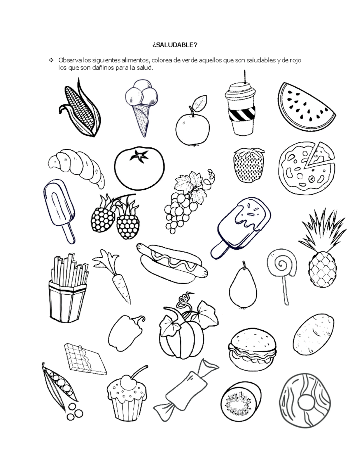 Actividades impresas 1 - ¿SALUDABLE? Observa los siguientes alimentos ...