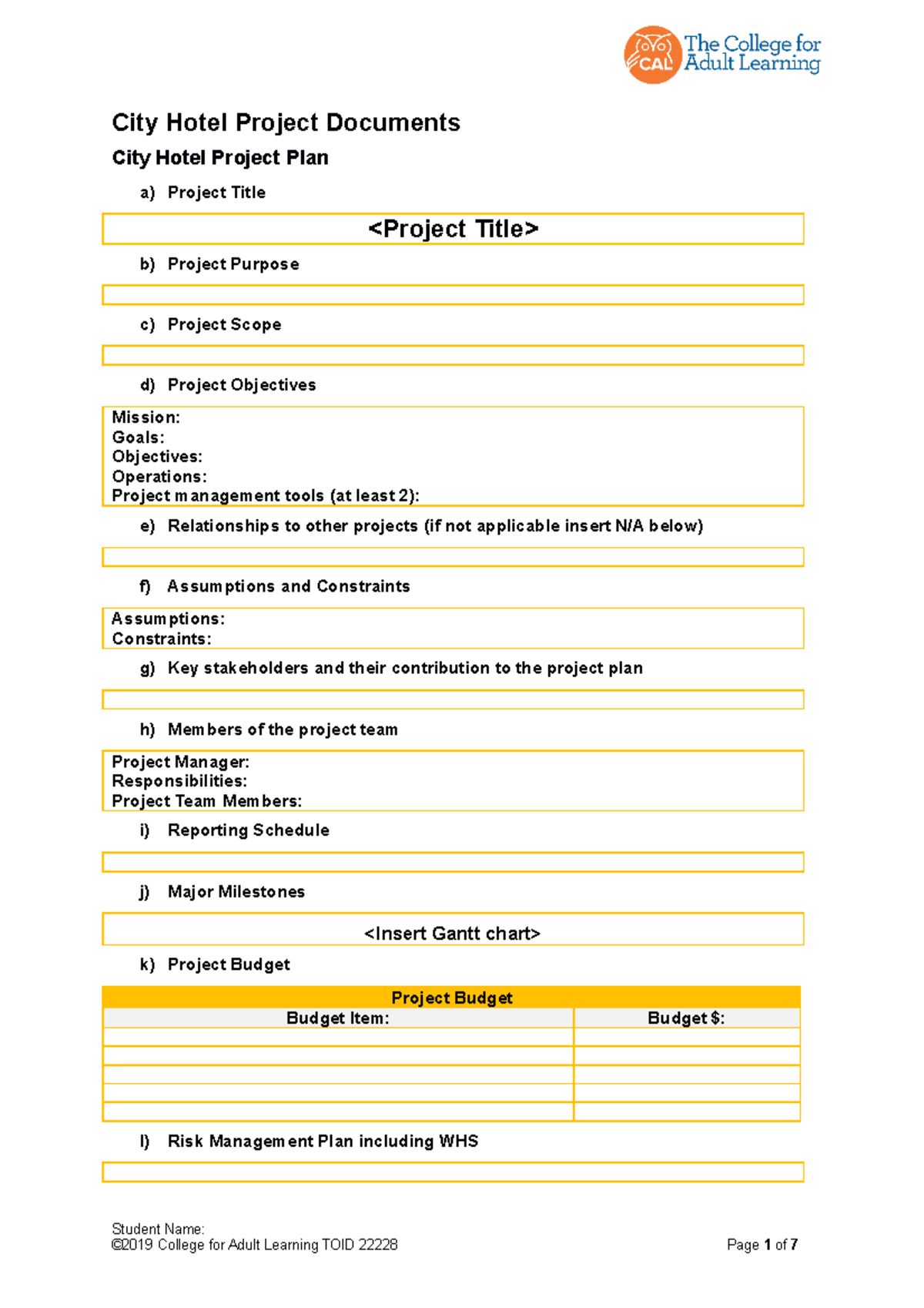 City Hotel Project Documents ( Bsbpmg 522) - Template - City Hotel ...