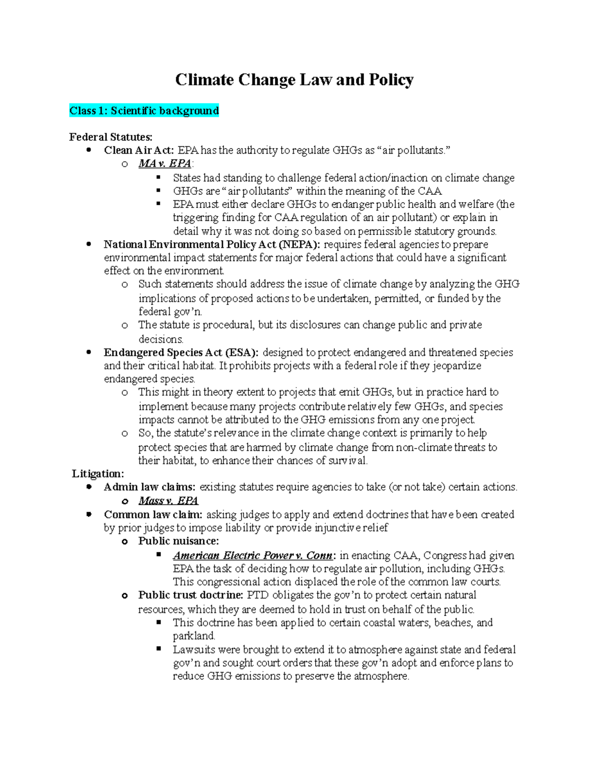 Climate Change - Comprehensive outline - Climate Change Law and Policy ...