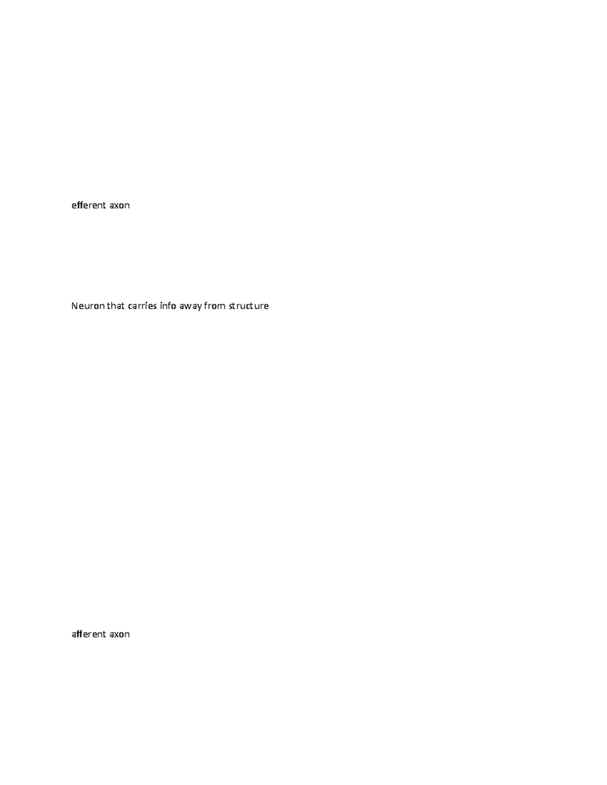 Bhs 4000 notes 6 - Prof. Jodie Berman - efferent axon Neuron that ...