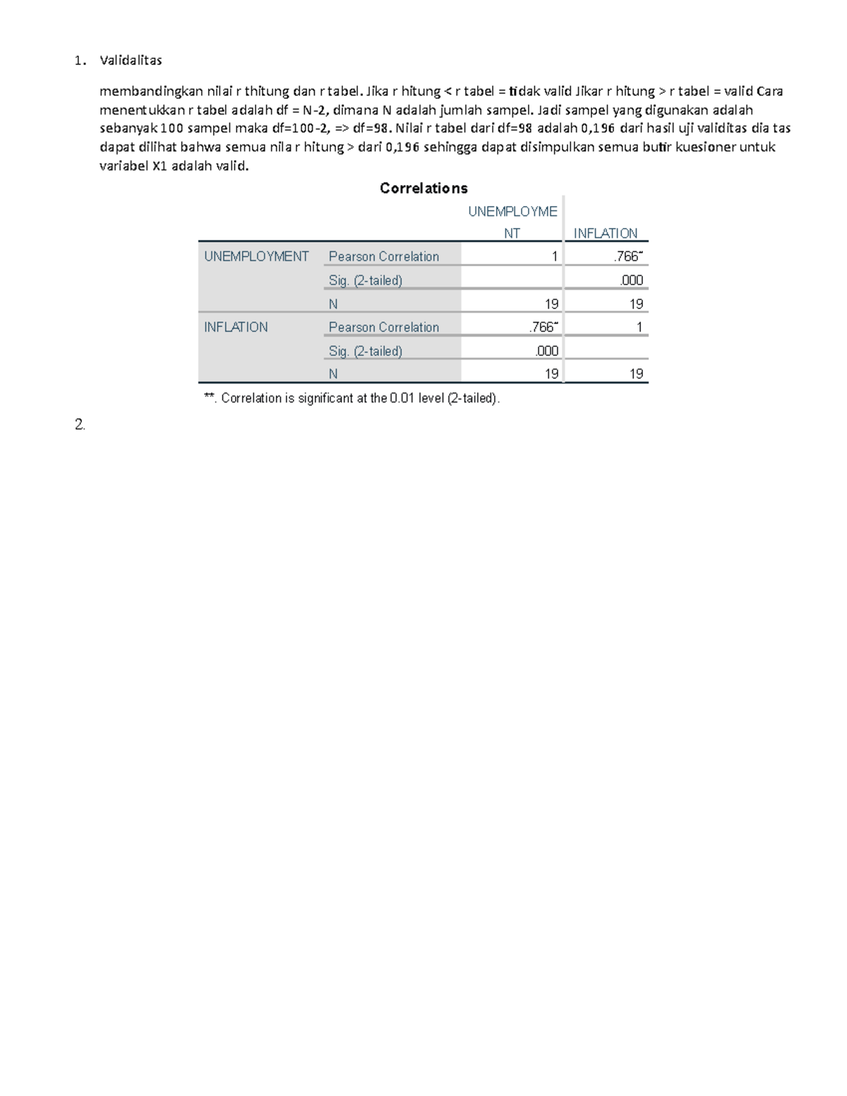 Validalitas - 1. Validalitas membandingkan nilai r thitung dan r tabel ...