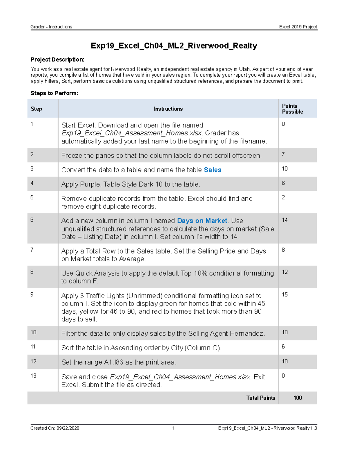 Exp19 Excel Ch04 ML2 Riverwood Realty Instructions - Grader - Instructions Excel 2019 Project ...