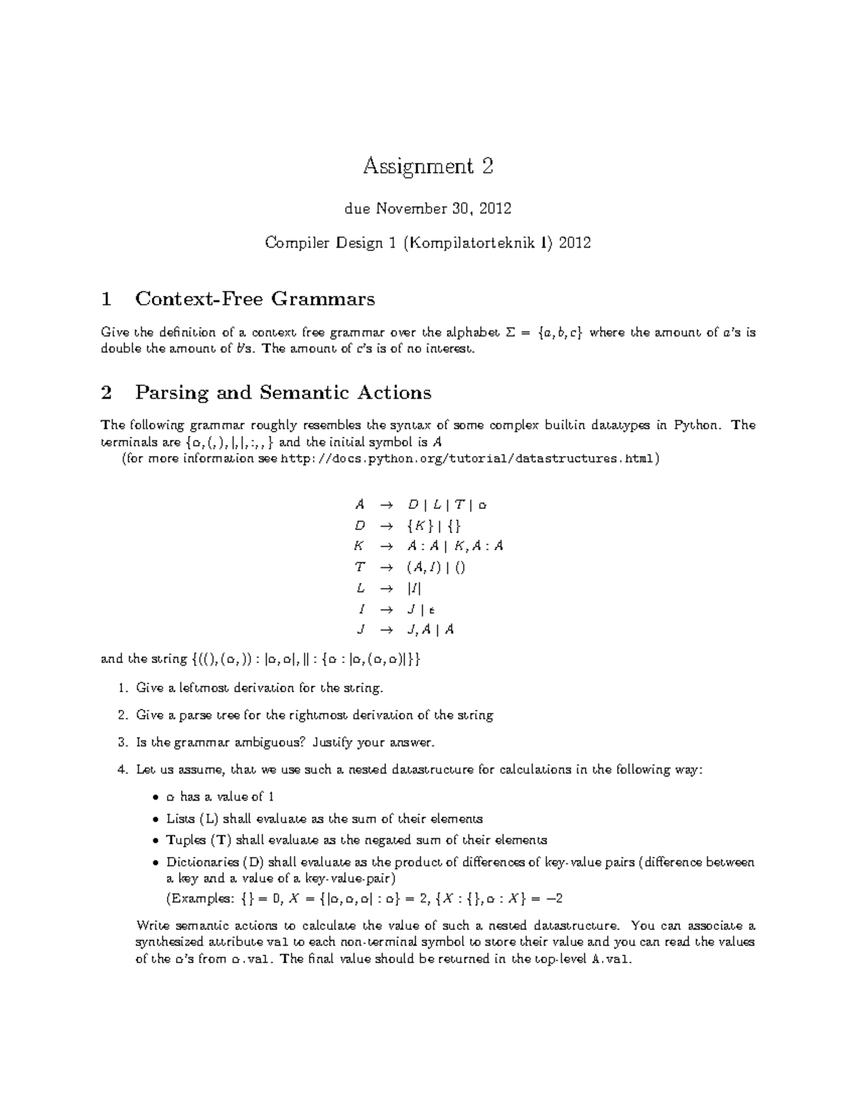 Seminar assignment - 2, solutions - Assignment 2 due November 30, 2012 ...