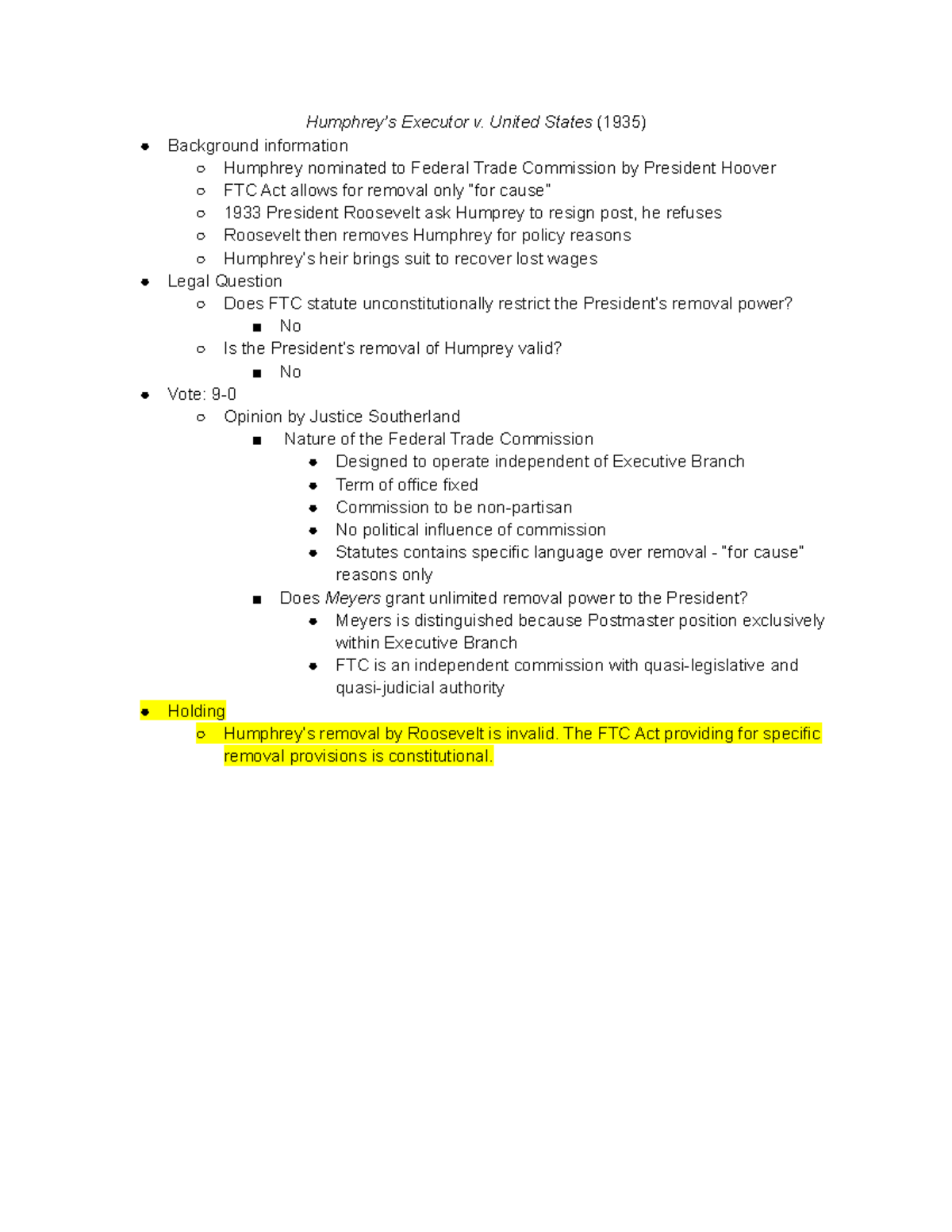 Constitutional Law Study Guide #4 (full case briefs) - Humphrey’s ...