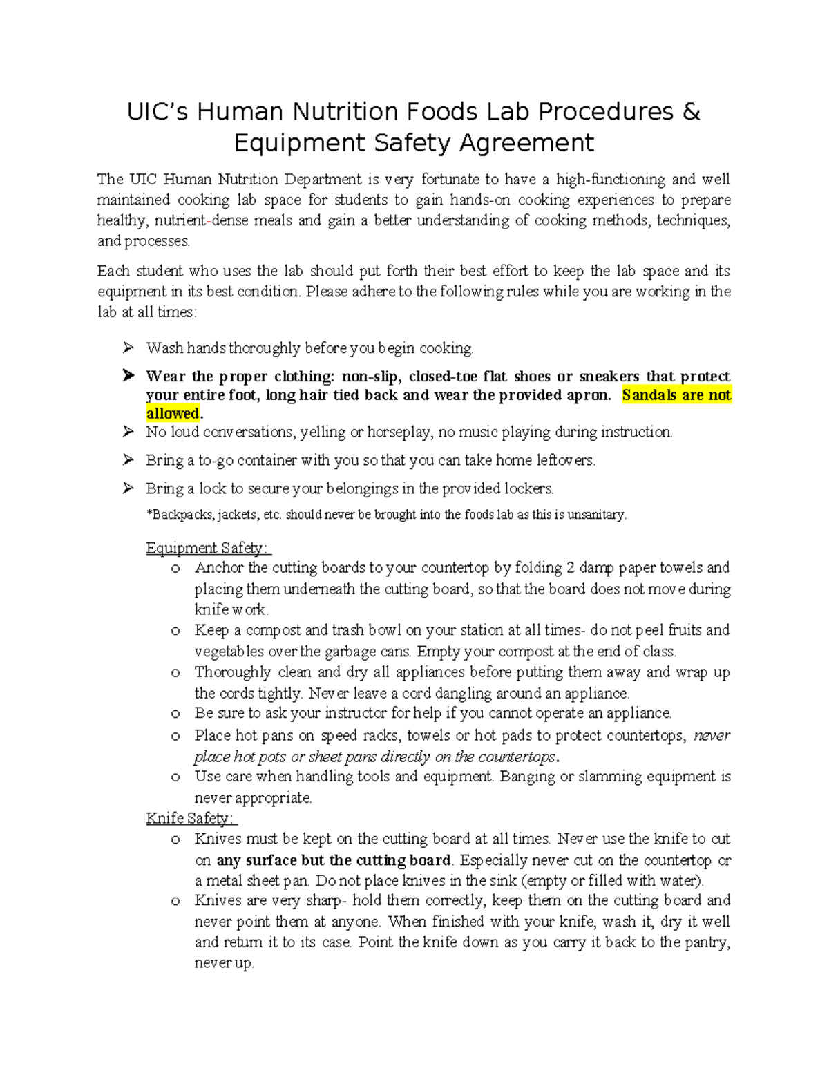 HN Foods Lab Guidelines - UIC’s Human Nutrition Foods Lab Procedures ...