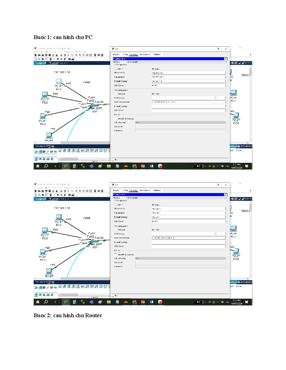 Mo ta cac buoc cau hinh - mo ta cau hinh - Buoc 1: cau hinh cho PC Buoc ...
