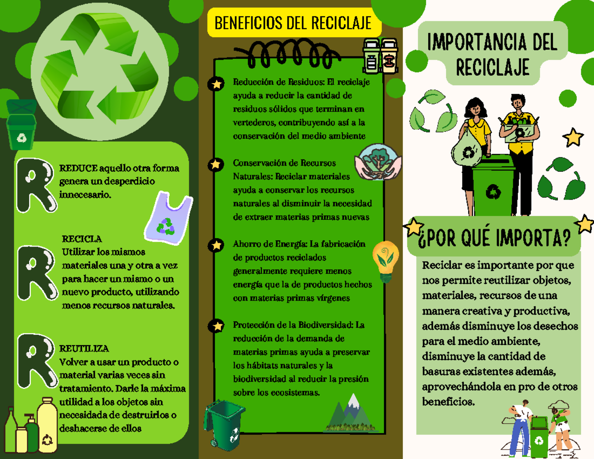 Tríptico Reciclaje - BENEFICIOS DEL RECICLAJE IMPORTANCIA DEL RECICLAJE ¿POR QUÉ IMPORTA ...