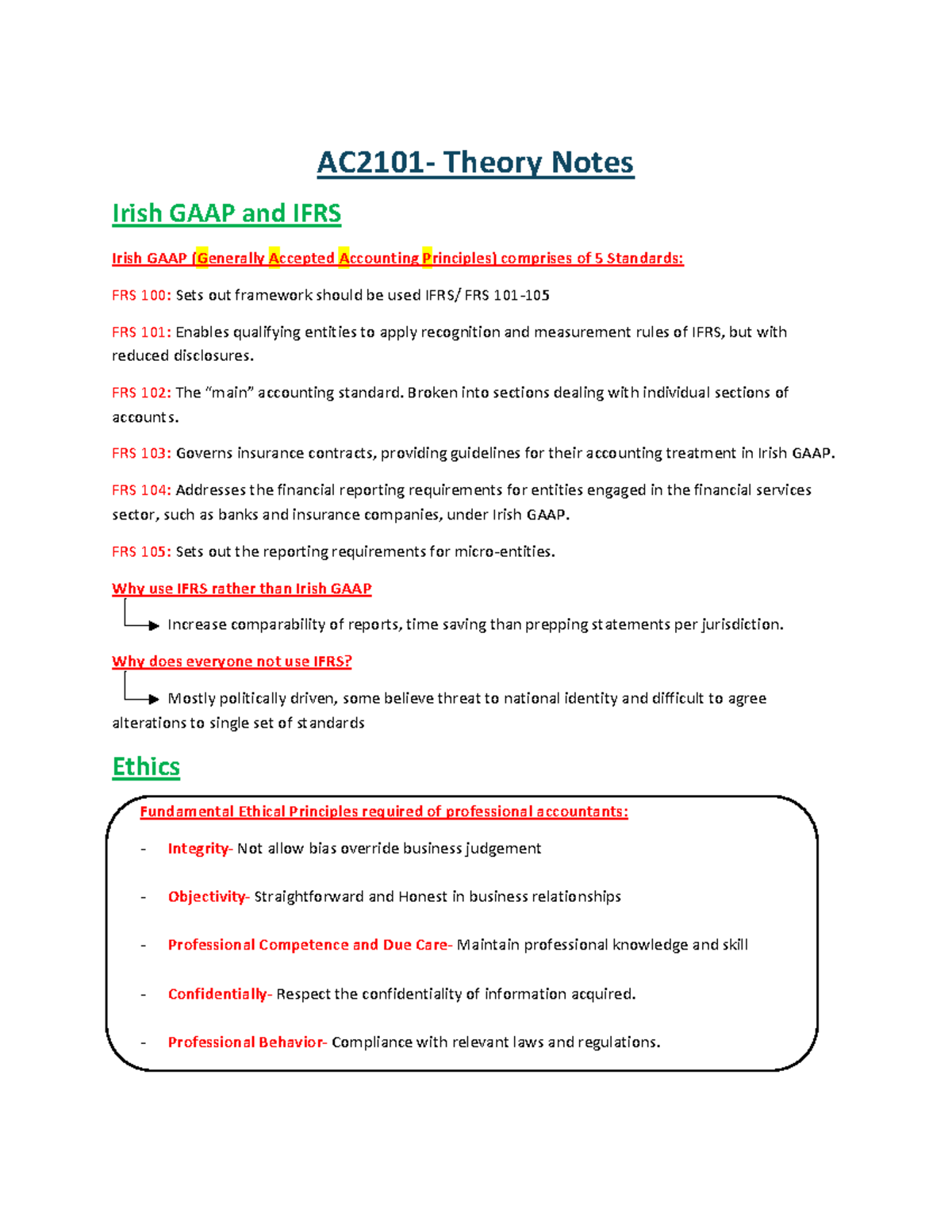 AC2101- Theory Notes - AC2101- Theory Notes Irish GAAP and IFRS Irish ...