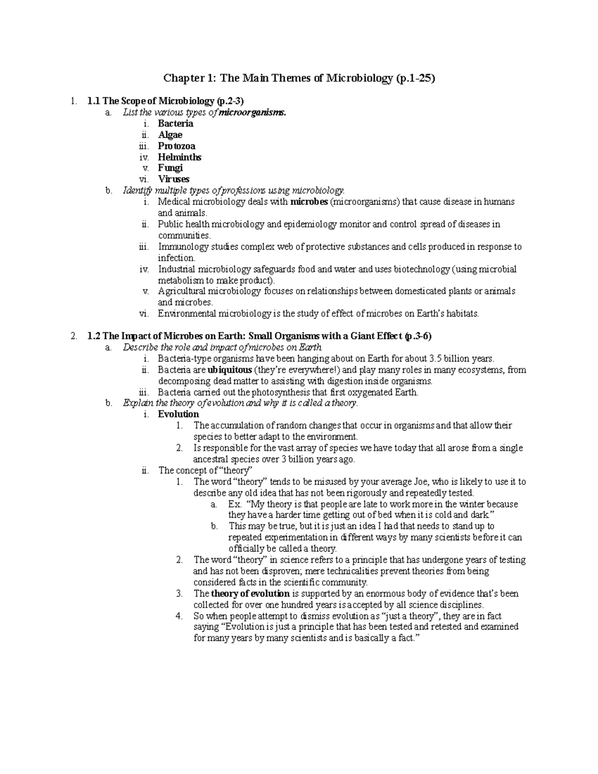 1 The Main Themes of Microbiology - List the various types of ...