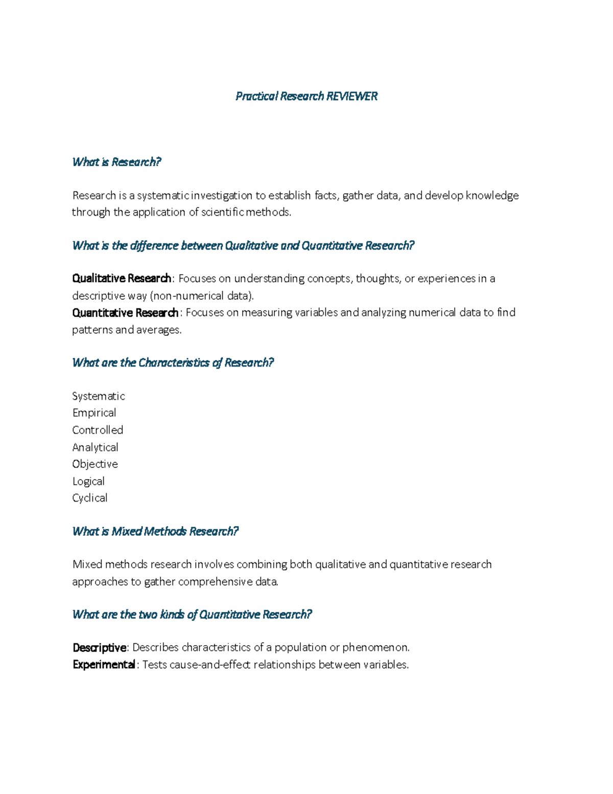 Practical Research Reviewer - Practical Research REVIEWER What is ...