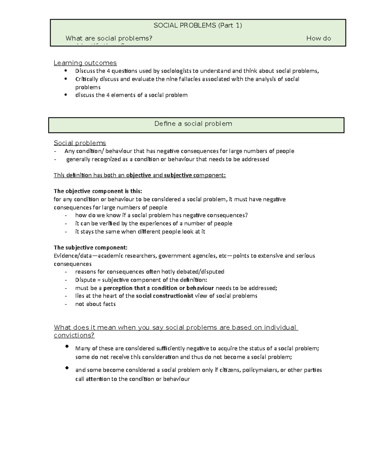SOCY 211 SU 1 - Social problems - Learning outcomes Discuss the 4 ...