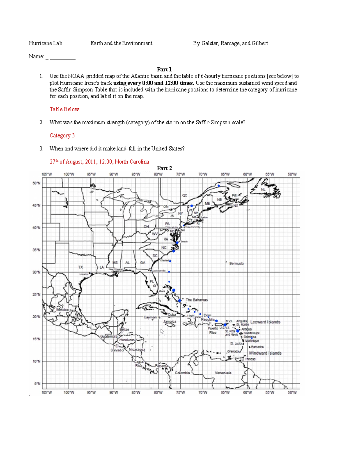 Hurricane Lab - Worksheet/lab - Hurricane Lab Earth and the Environment ...