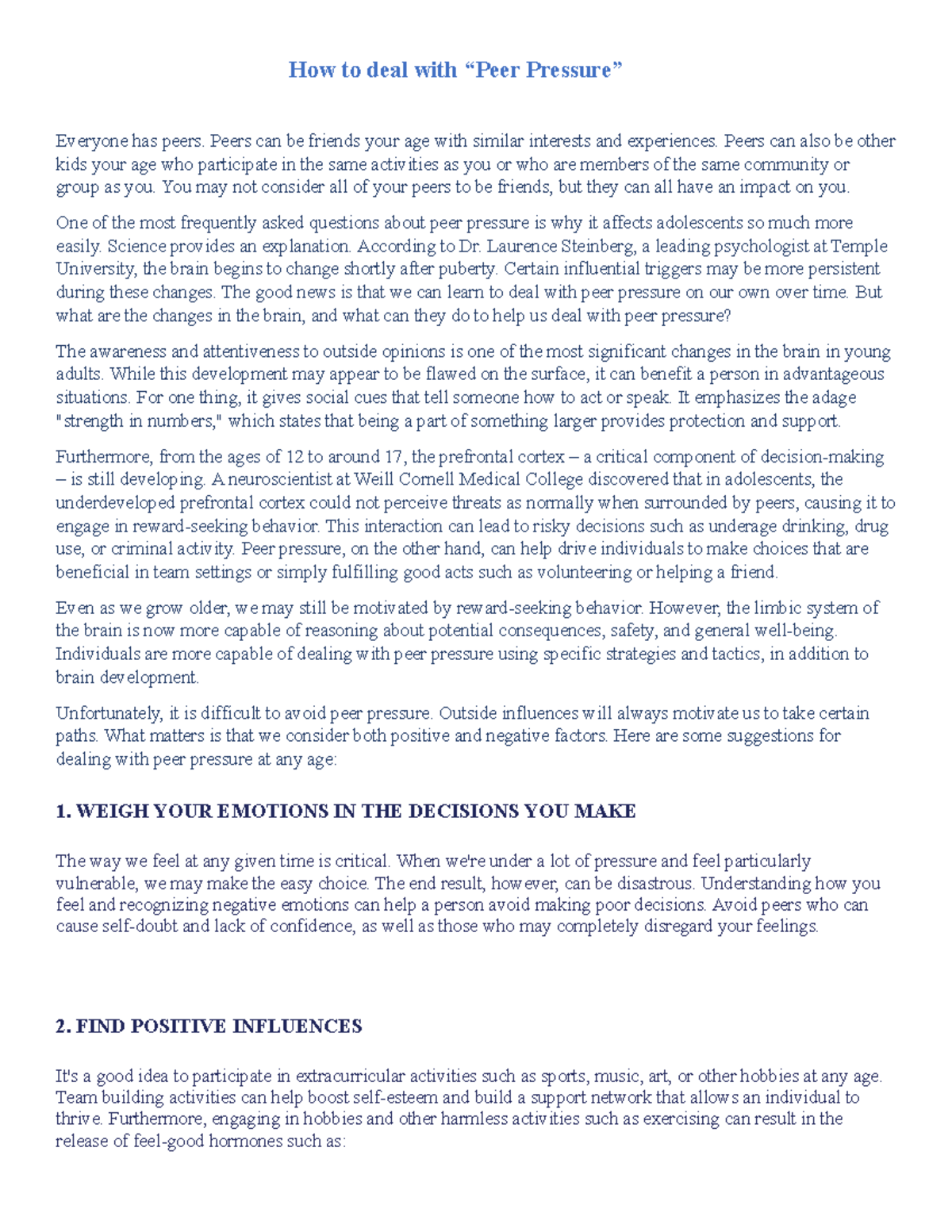 Peer pressure and influence: pre-teens and teenagers - How to deal with ...