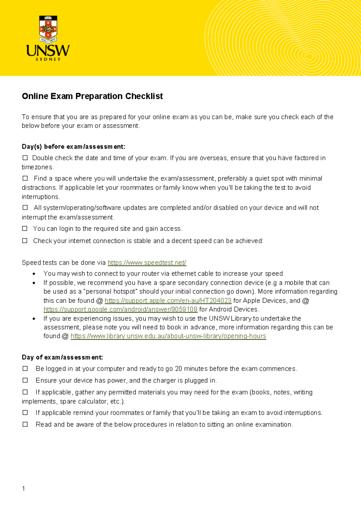 PHSL2101 Online Exam Checklist - 1 Online Exam Preparation Checklist To ...