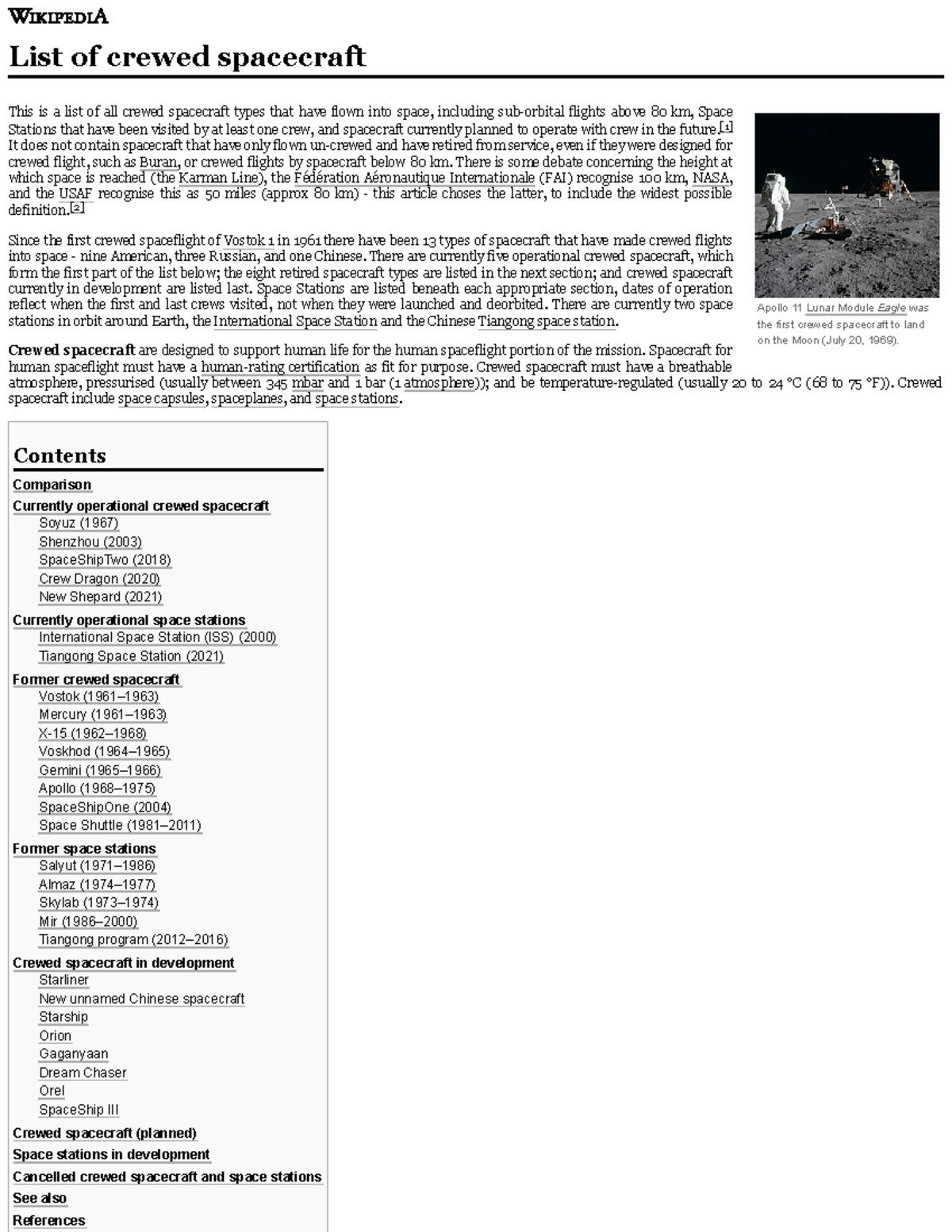 List of crewed spacecraft - Apollo 11 Lunar Module Eagle was the first ...