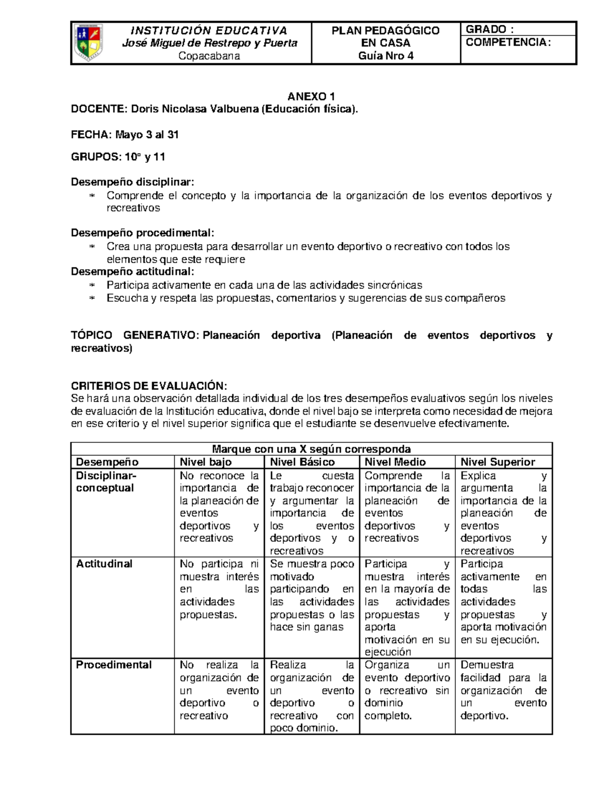 Ed. Física Guía Epidemiologia 1 - ANEXO 1 DOCENTE: Doris Nicolasa ...