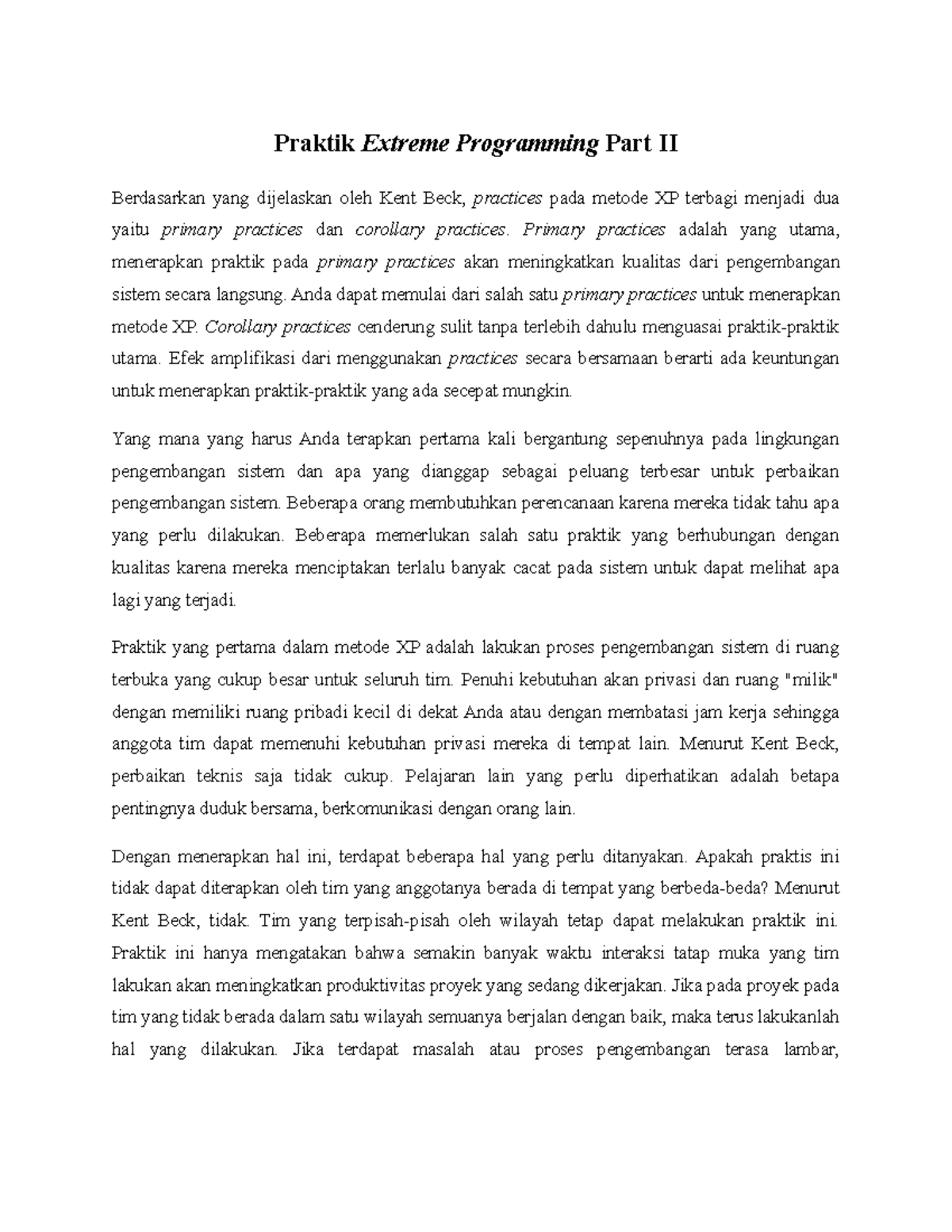 Praktik Extreme Programming Part II - Praktik Extreme Programming Part II Berdasarkan yang - Studocu
