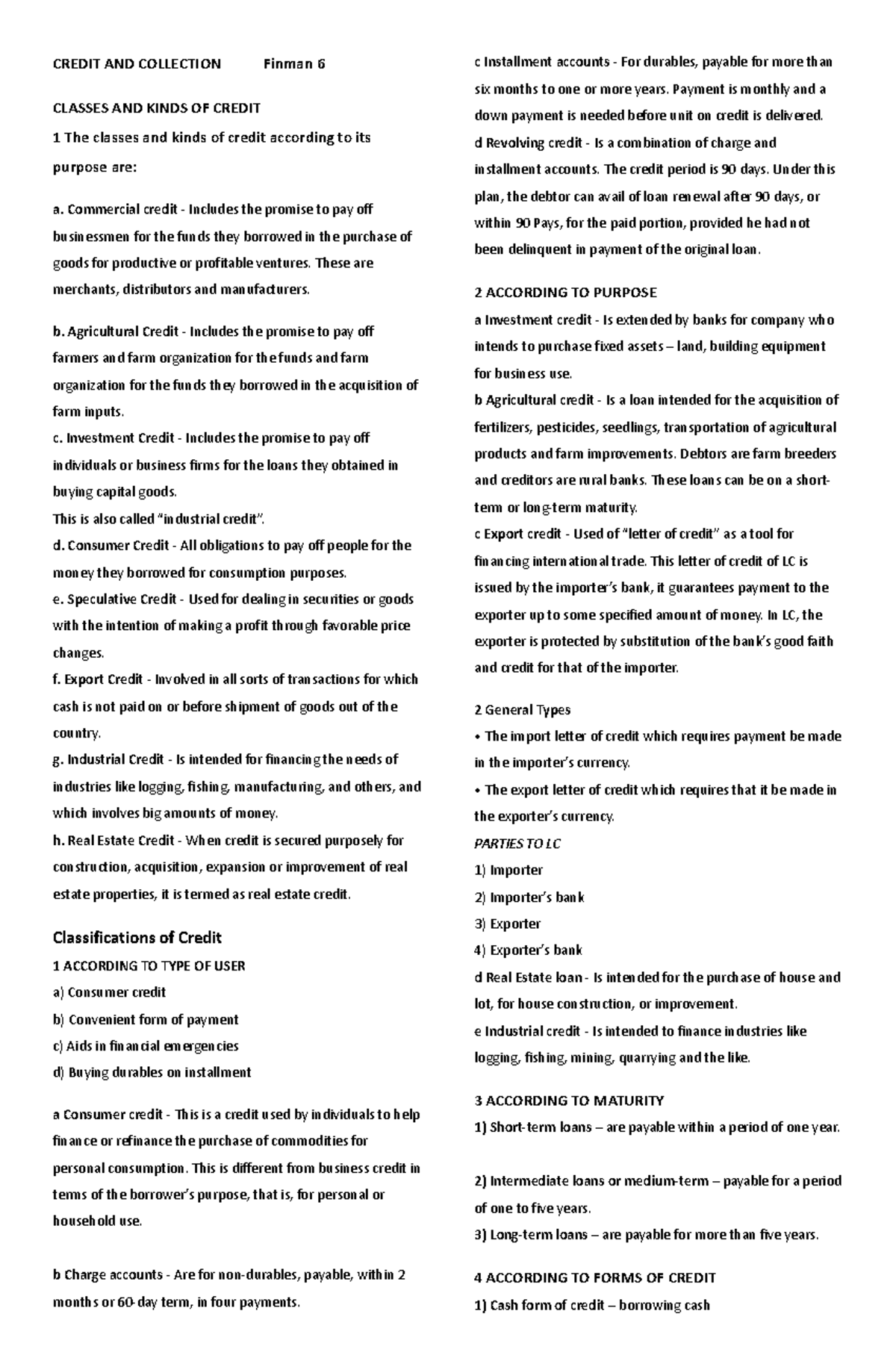 Reviewer for Credit and Collection - CREDIT AND COLLECTION Finman 6 ...