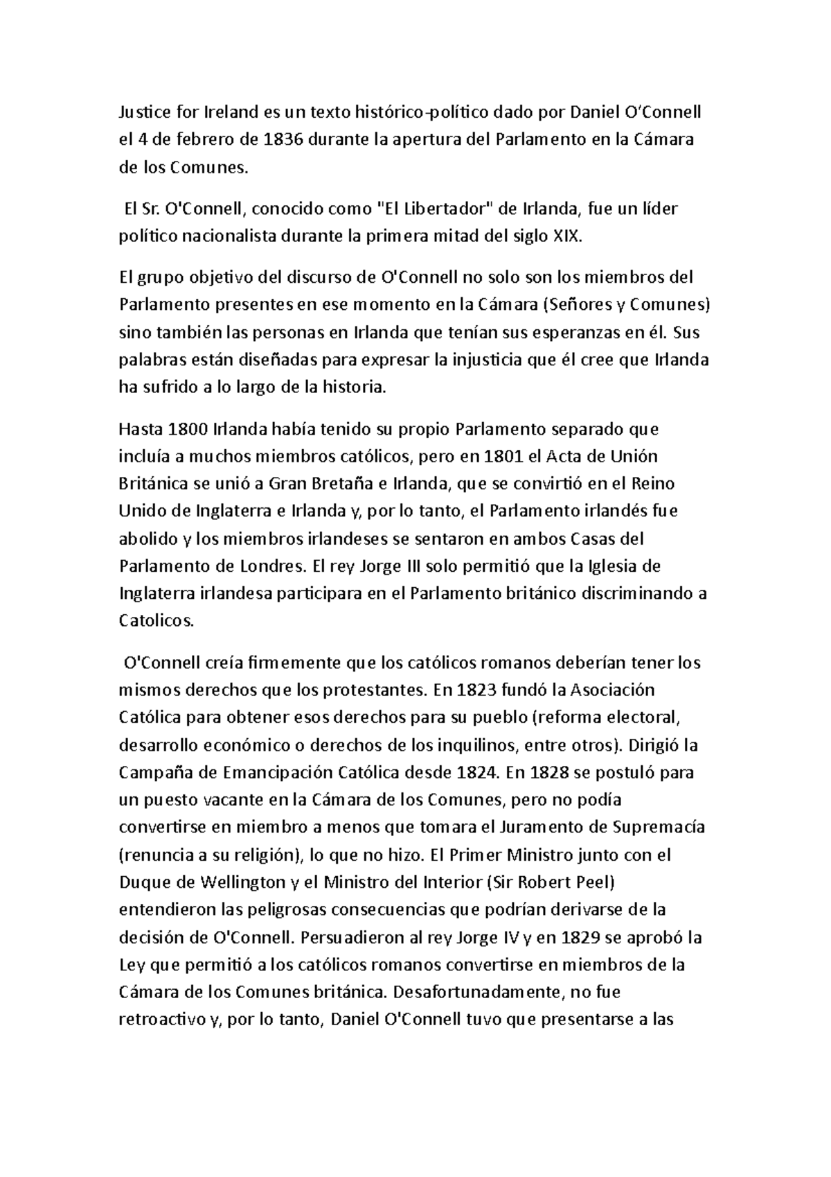 Oconel - comentario de textro - Justice for Ireland es un texto ...